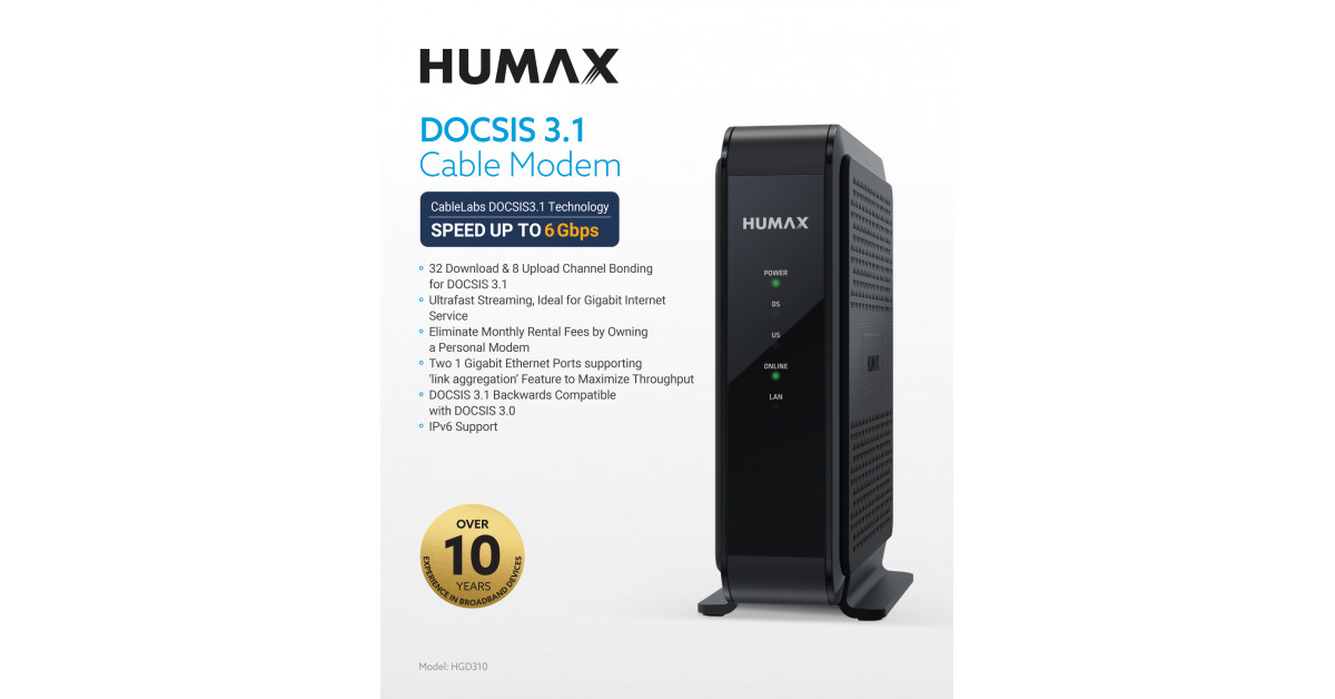 HUMAX NETWORKS Launches HGD310 DOCSIS 3.1 Cable Modem in US Retail ...