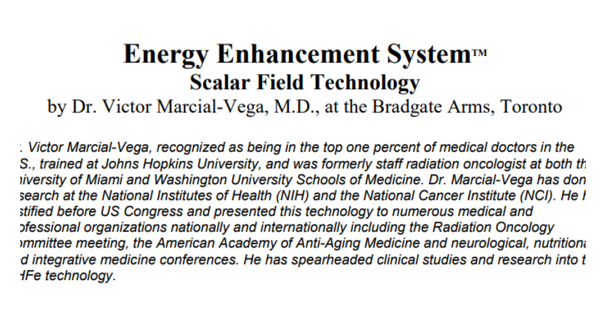 Dr. Victor Marcial-Vega, Md Shares Preliminary EES “Scalar Field ...