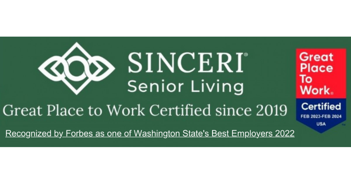 Sinceri Senior Living Certified as a Great Place To Work for 5th Year ...