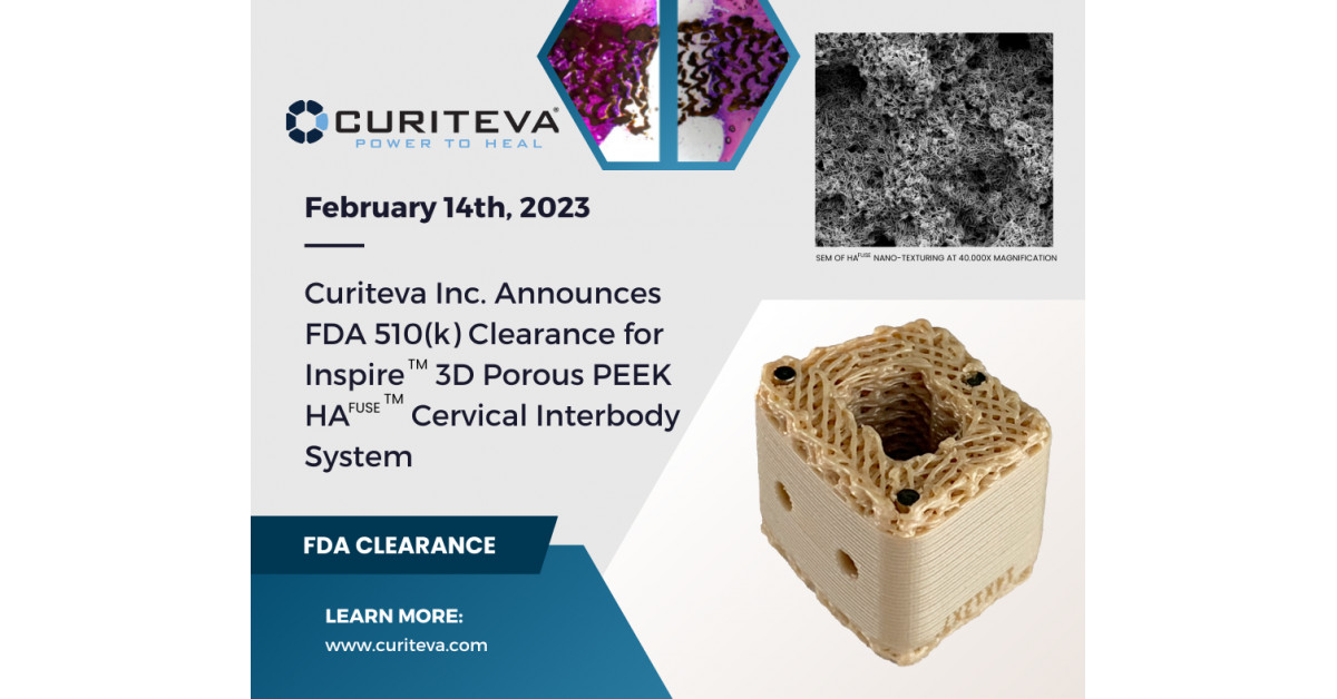 Curiteva Inc. Announces FDA 510(k) Clearance for Inspire 3D Porous PEEK HAFUSE Cervical ...