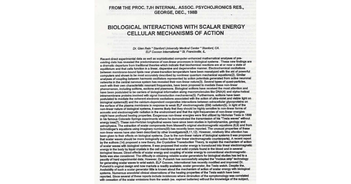 1988 Paper Outlines Cellular Mechanisms For “Scalar Energy” Bioeffects ...