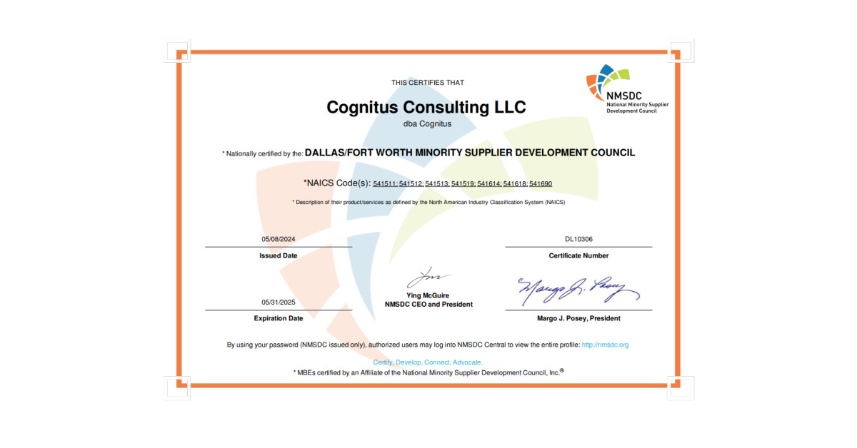 Cognitus Achieves Minority-Owned Business Certification With Dallas ...